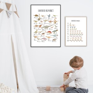 Set of 2 Dinosaur,alphabet Number Poster, Kids Children Learning ...