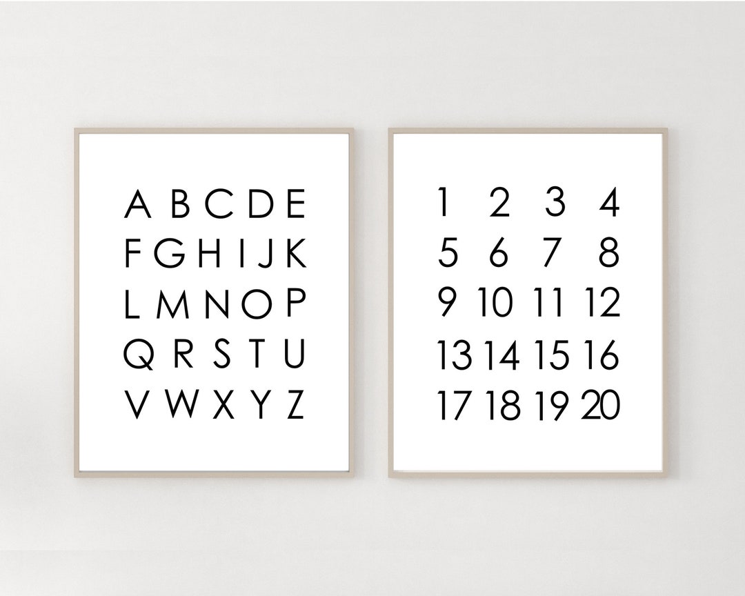Alphabet & Number Poster Set: Minimalist Nursery Wall Art (digital ...