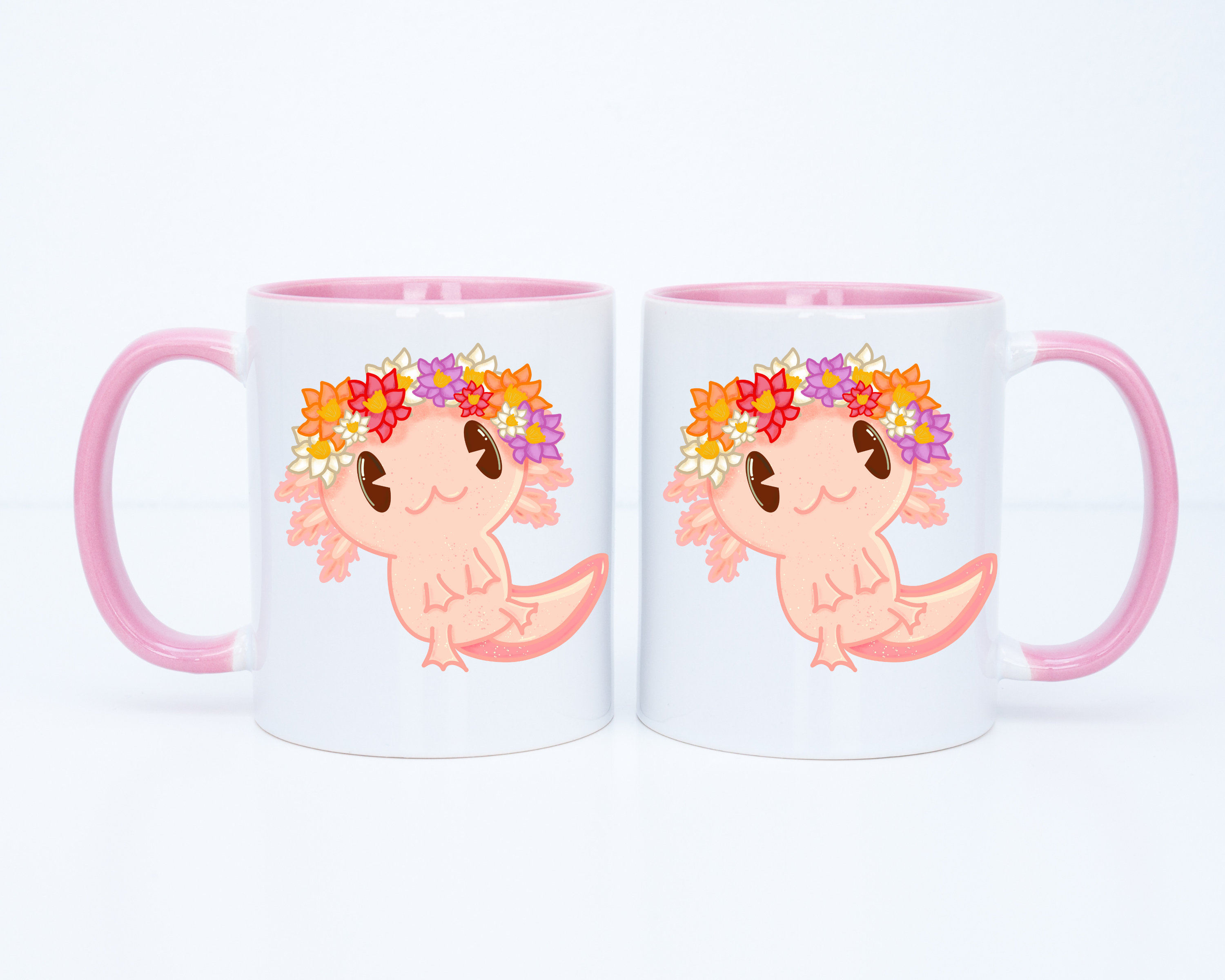 Pink Axolotl Ceramic Mug | Flower Crown Animals Mug | Animal Lover Gift ...
