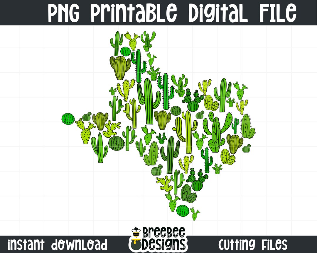 Texas Cactus Shape PNG - DTF & Sublimation File, Texas State Cactus ...