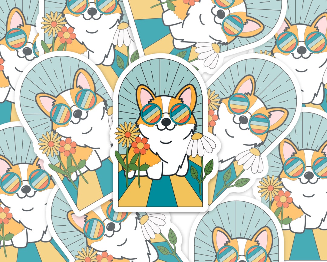 Groovy Corgi Waterproof Sticker | Dog Waterproof Sticker | Dog ...