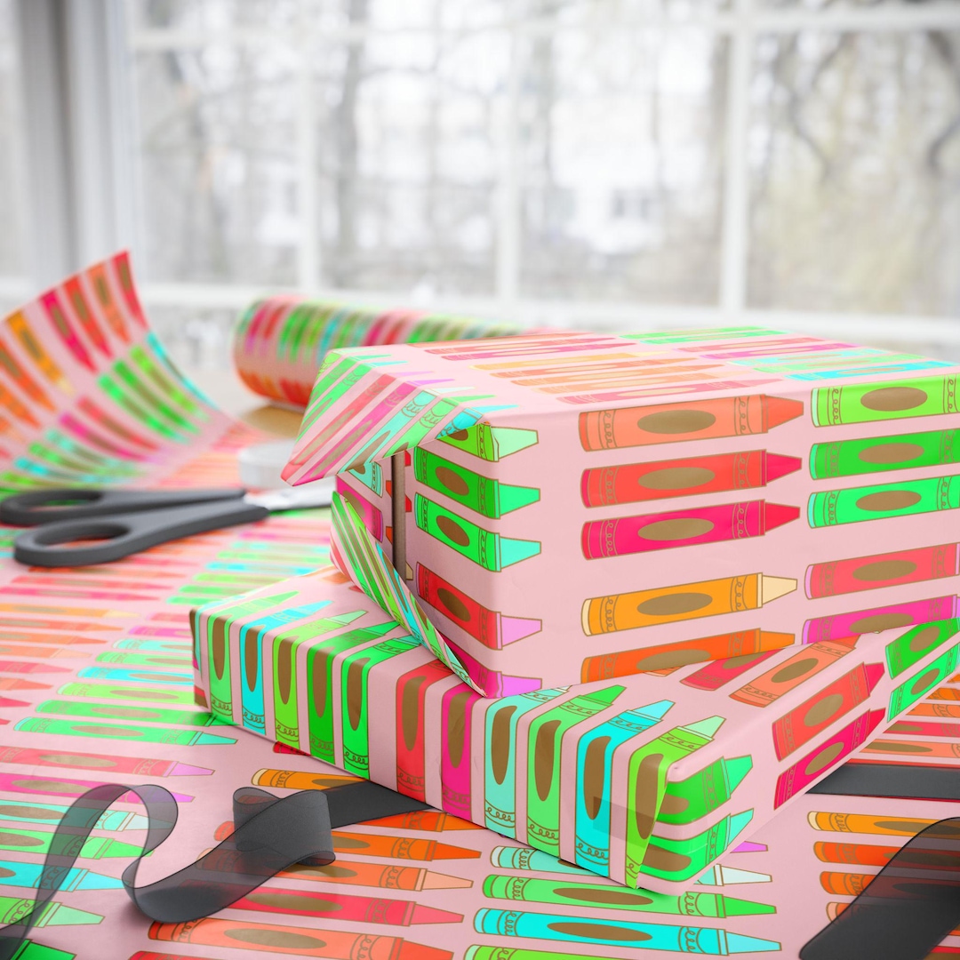 Crayon Print Wrapping Paper | Colorful Kids Birthday Gift Wrap - Etsy