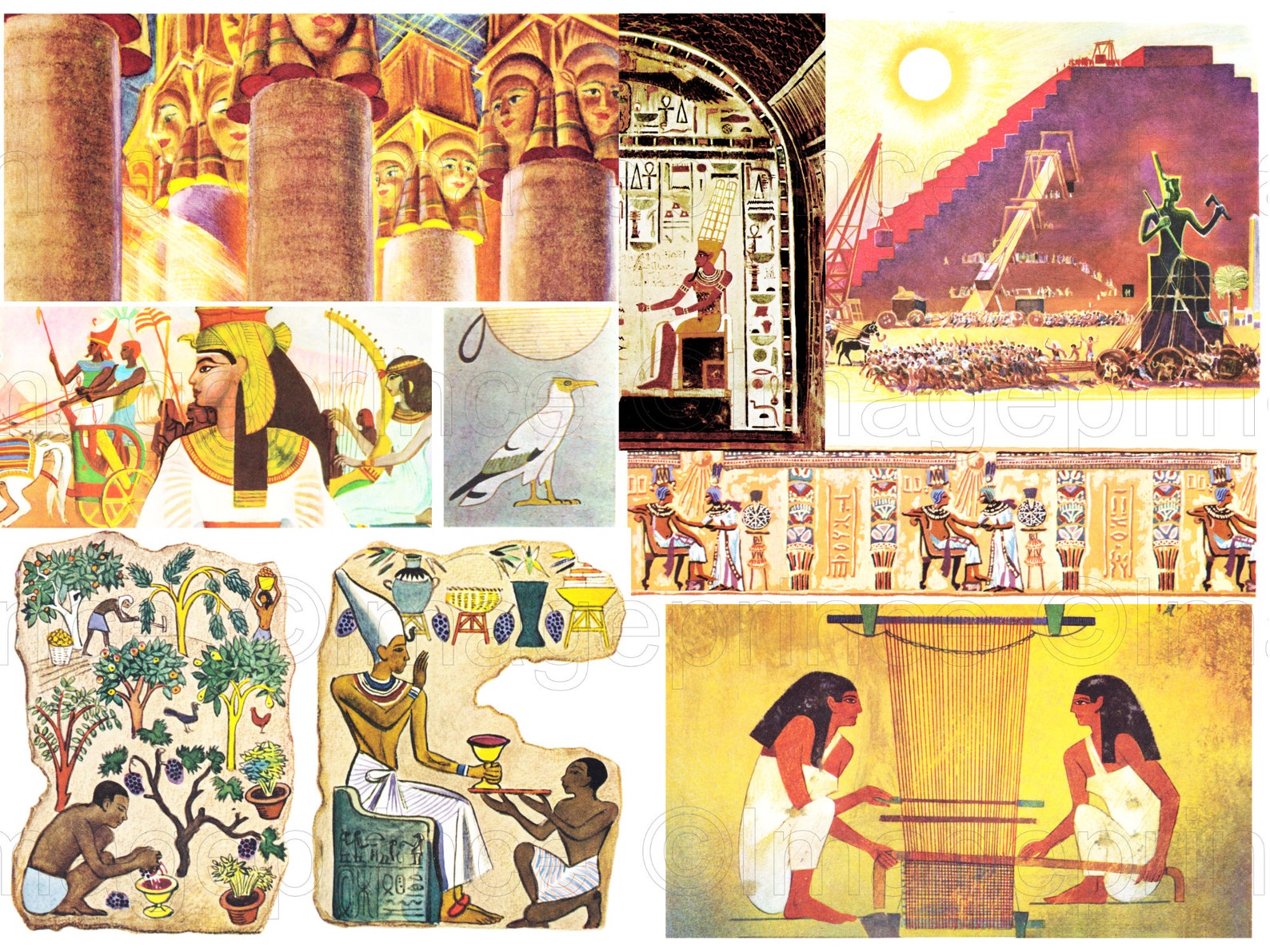 Ancient Egypt Digital Collage Kit - Vintage Illustrations of Pyramids ...