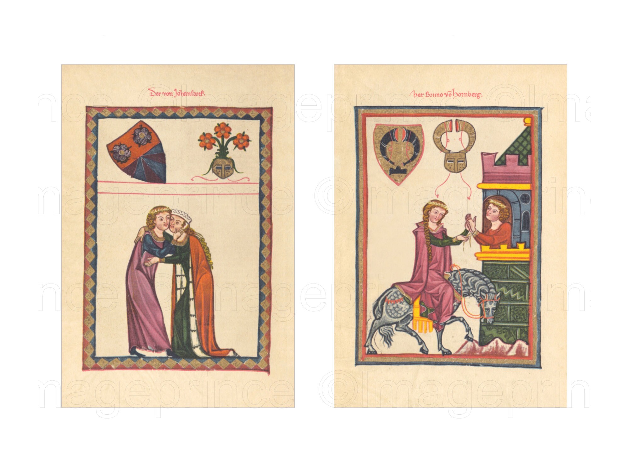 Digital Medieval Pages With Knights, Maidens, Coats of Arms ...