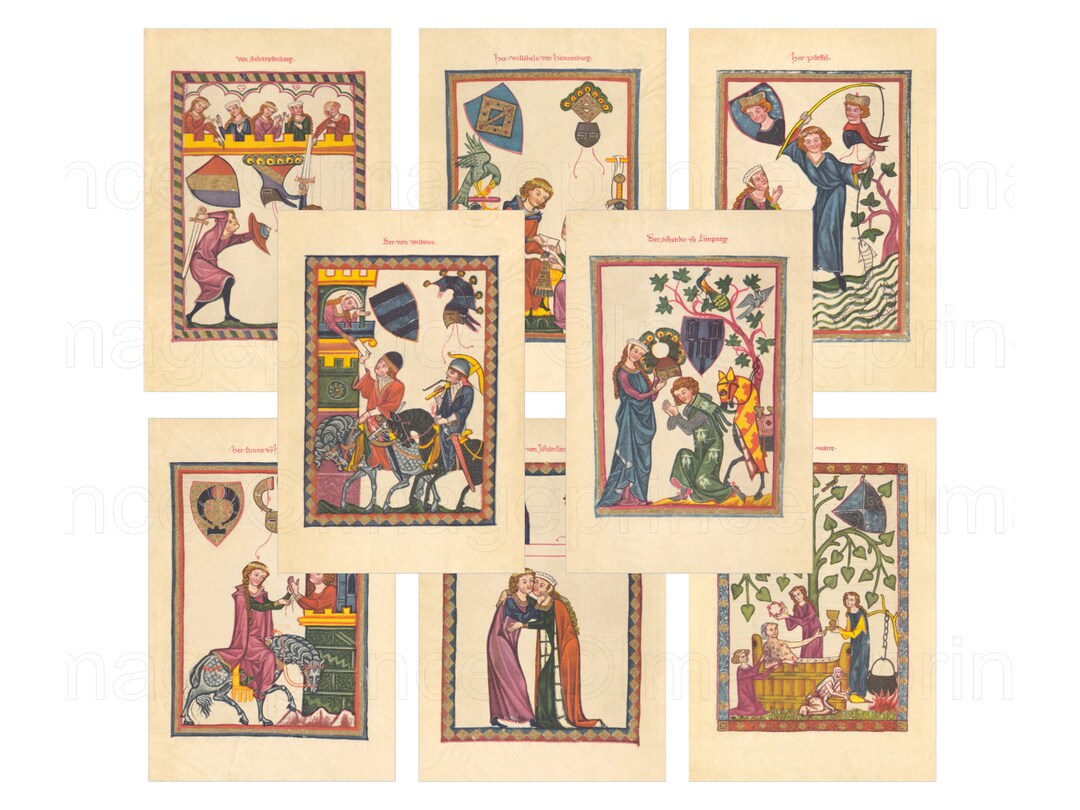 Digital Medieval Pages With Knights, Maidens, Coats of Arms ...