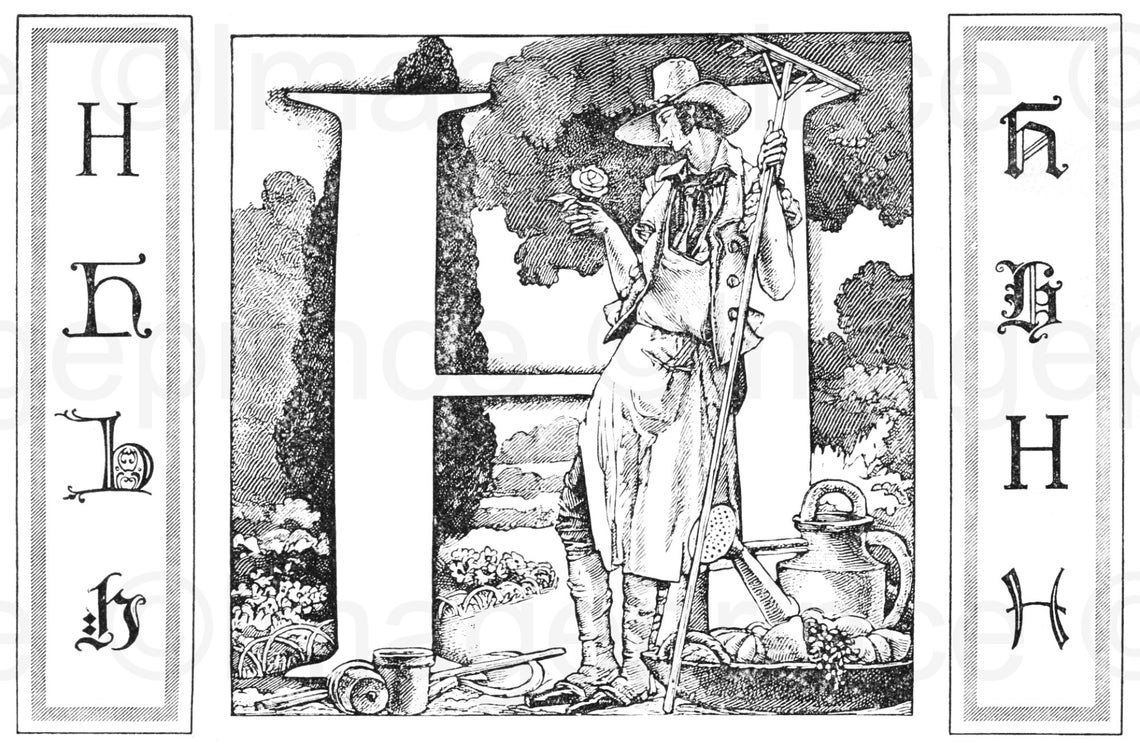 Antique Letters, Illustrated Alphabet, Black and White Illuminated ABC ...