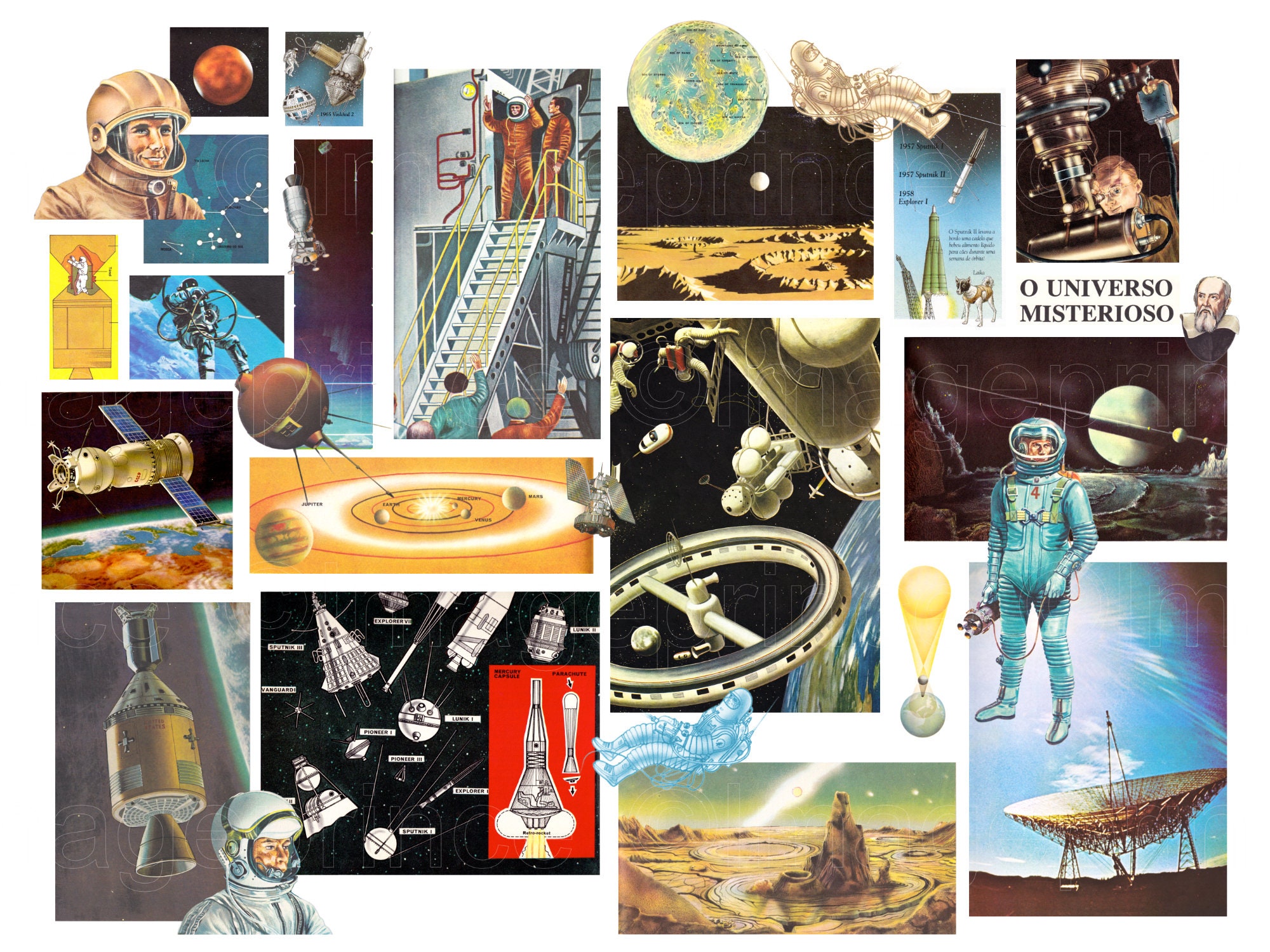 Astronomy Digital Collage Kit - Vintage Illustrations of Spacemen ...