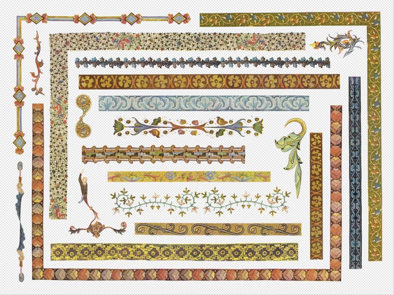 Medieval Clipart Borders & Trims, Page Ornaments, 21 PNG Files ...