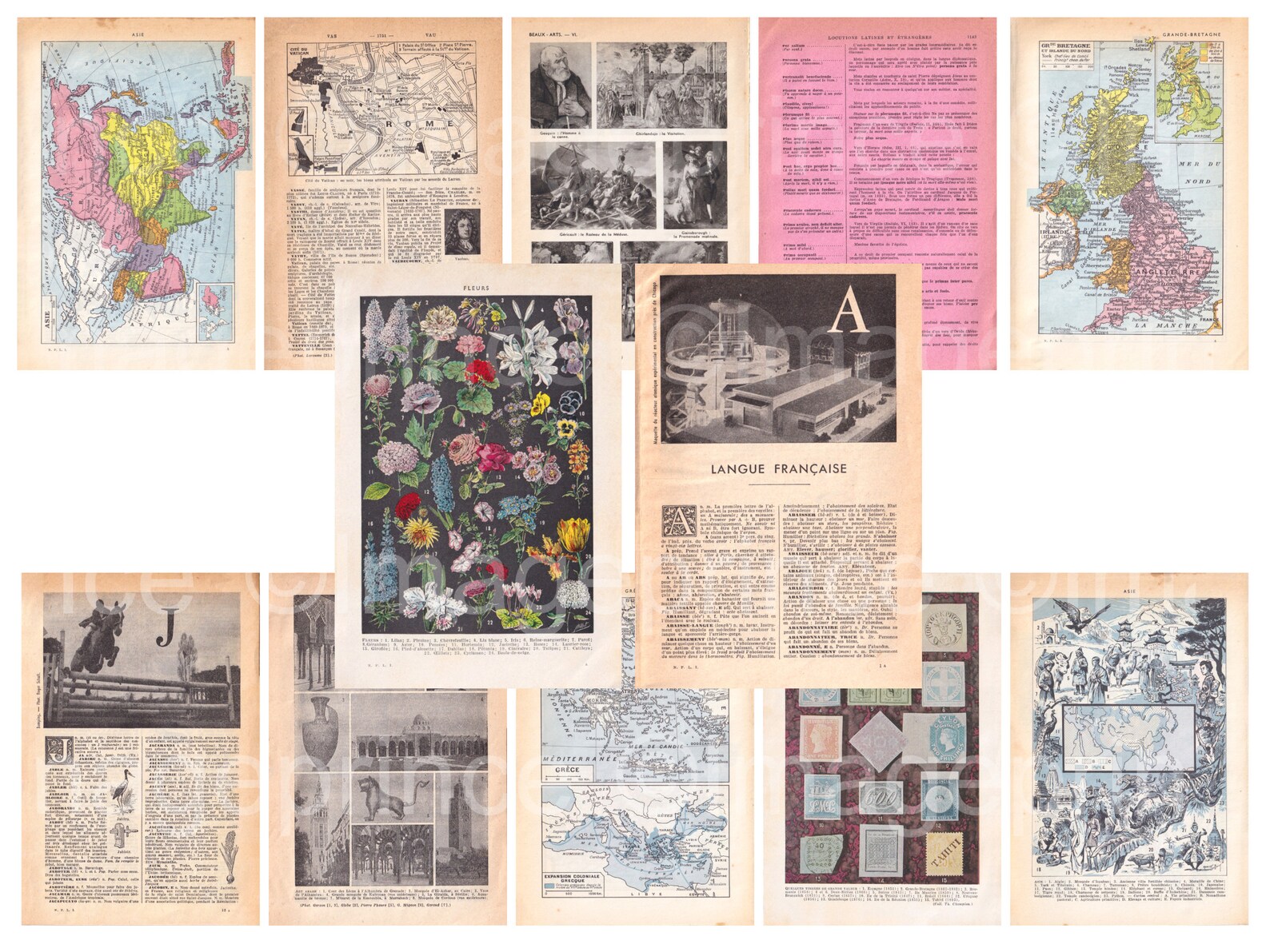 Old Dictionary Pages in French, Set of 40, Digital Vintage Paper ...