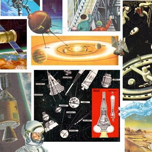 Astronomy Digital Collage Kit - Vintage Illustrations of Spacemen ...