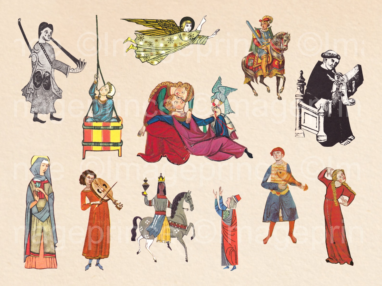 Medieval Clipart - Maidens, Knights, Borders, an Angel, Musicians, Etc ...