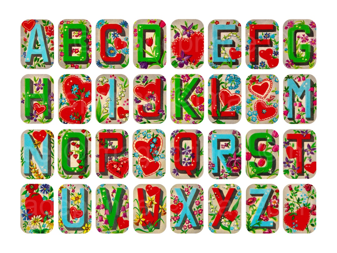 Vintage Floral Alphabet PNG: Heart & Flower Monogram (digital Download ...