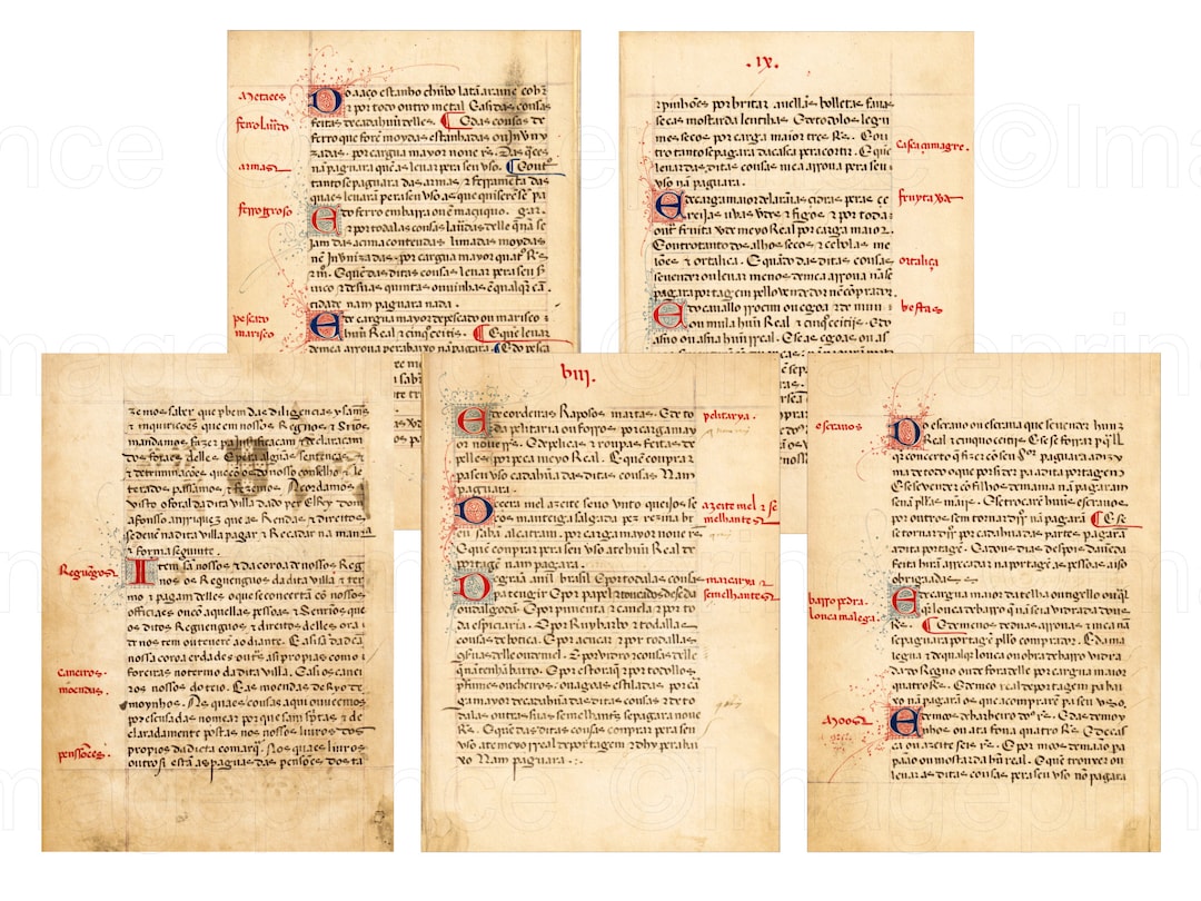 Medieval Script Pages, Set of 5, Digital Paper With Handwriting on ...