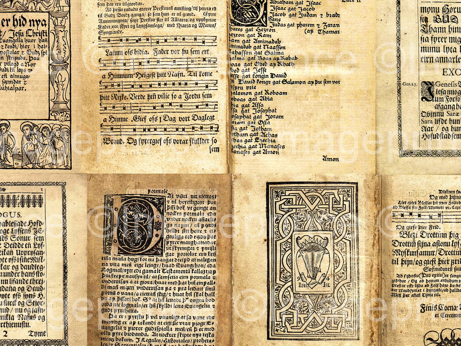 Medieval Journal Pages, 16th Century Icelandic Text, Renaissance Set of ...