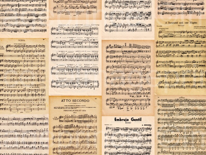 Old Sheet Music, Digital Paper - Instant Download, Vintage Neutral ...