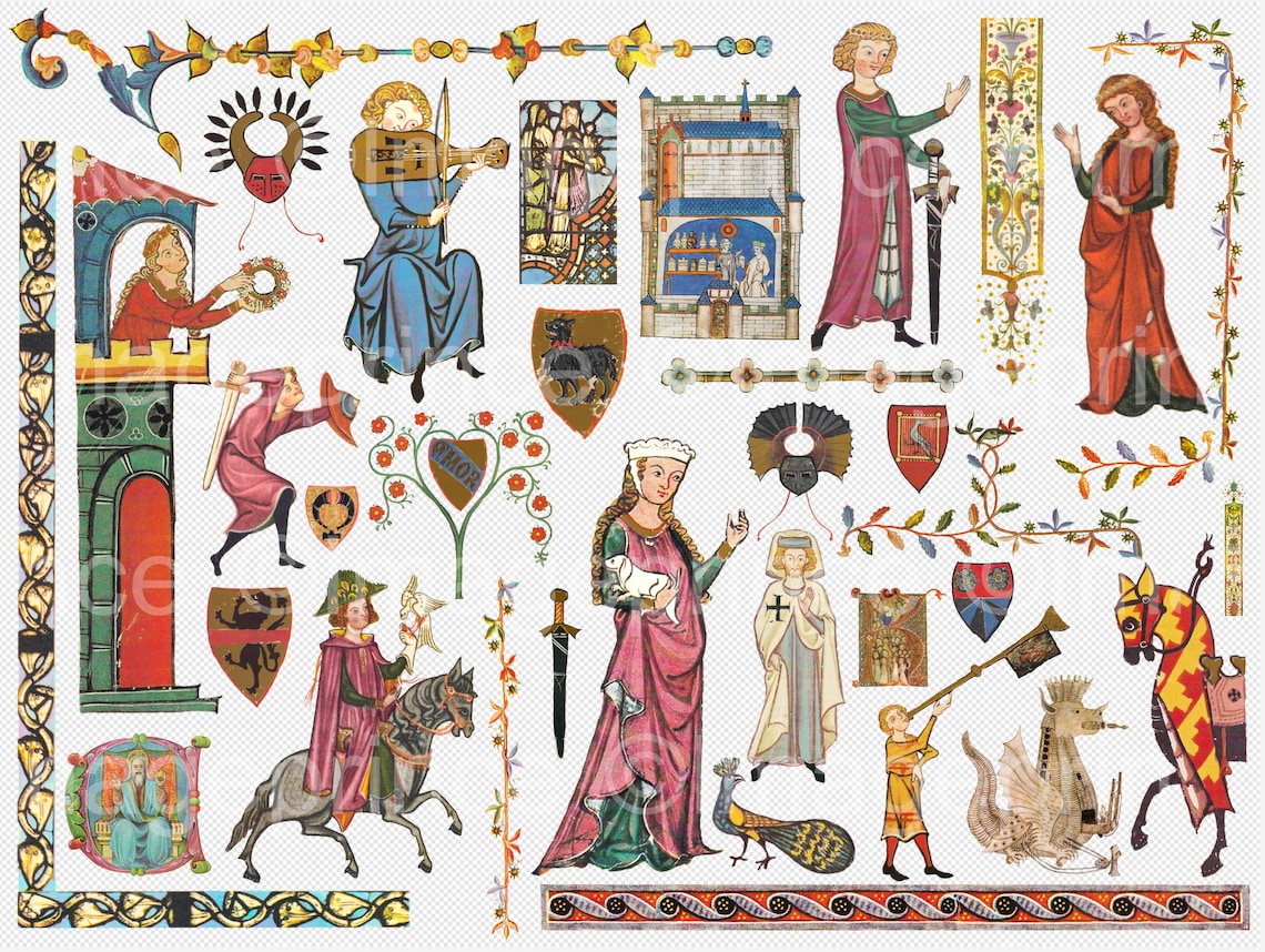 Medieval Clipart With Maidens Borders Shields Etc 34 PNG - Etsy