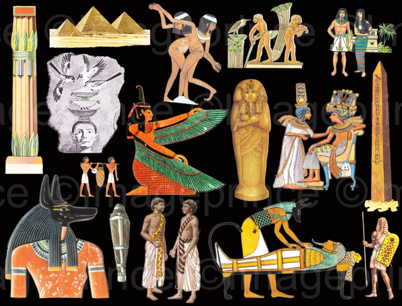 Ancient Egypt Digital Collage Kit - Vintage Illustrations of Pyramids ...