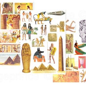 Ancient Egypt Digital Collage Kit - Vintage Illustrations of Pyramids ...