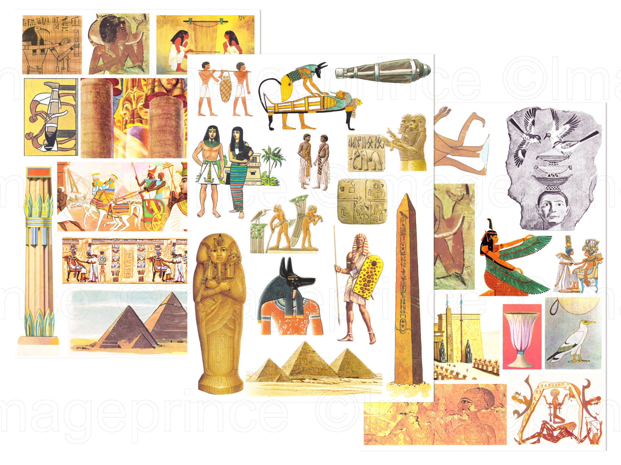 Altes Ägypten Collage Kit - Vintage Illustrationen von Pyramiden ...