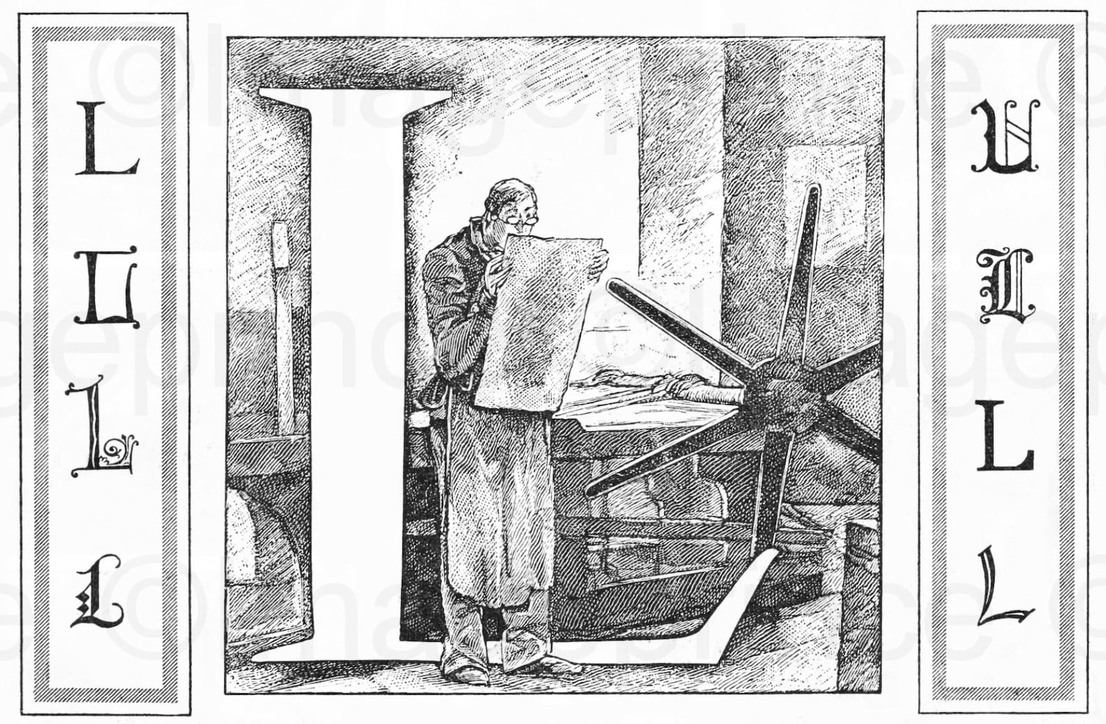 Antique Letters, Illustrated Alphabet, Black and White Illuminated ABC ...