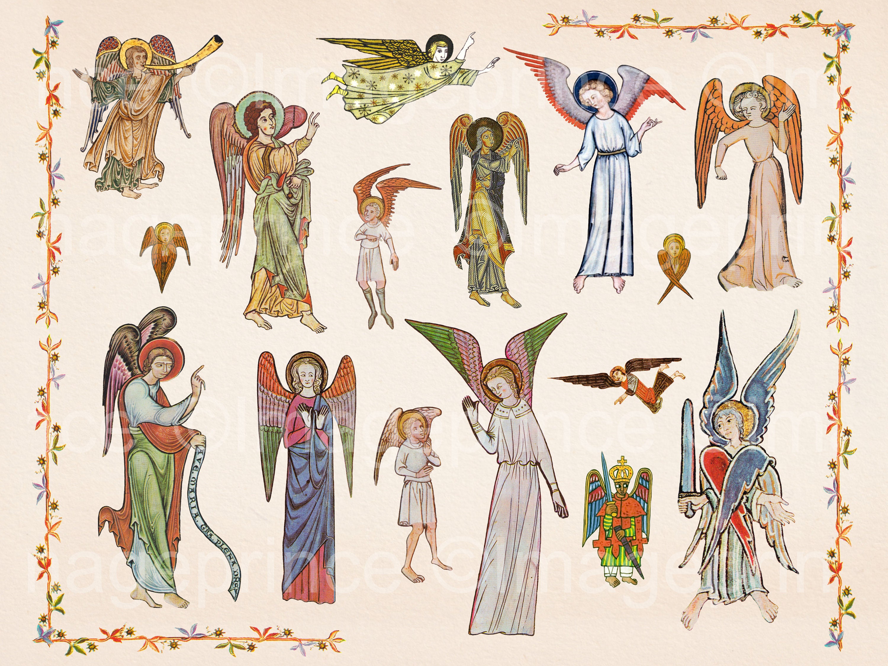 Medieval Angels Clipart, 17 PNG Files, Instant Download, Commercial Use ...