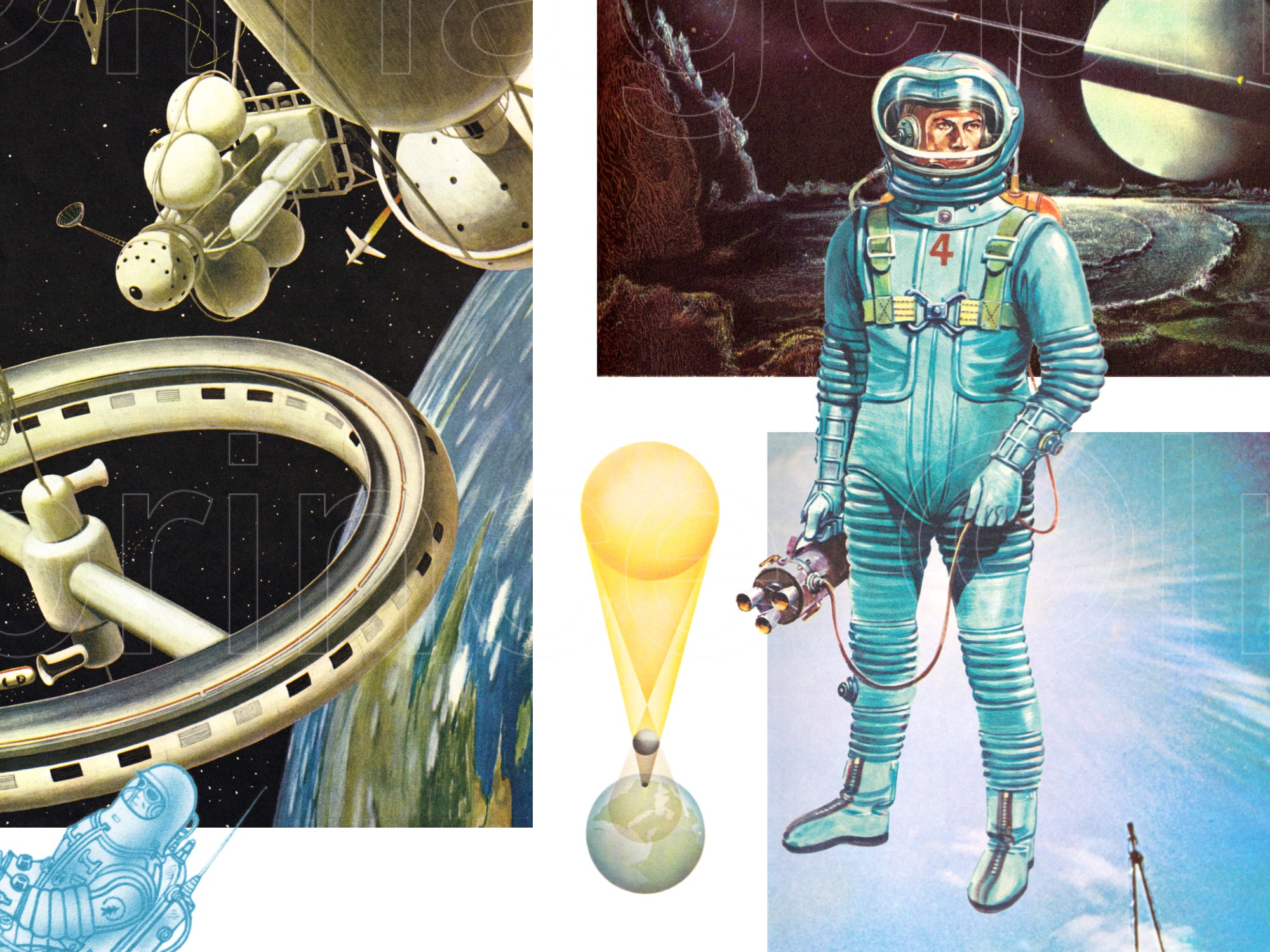 Astronomy Digital Collage Kit - Vintage Illustrations of Spacemen ...