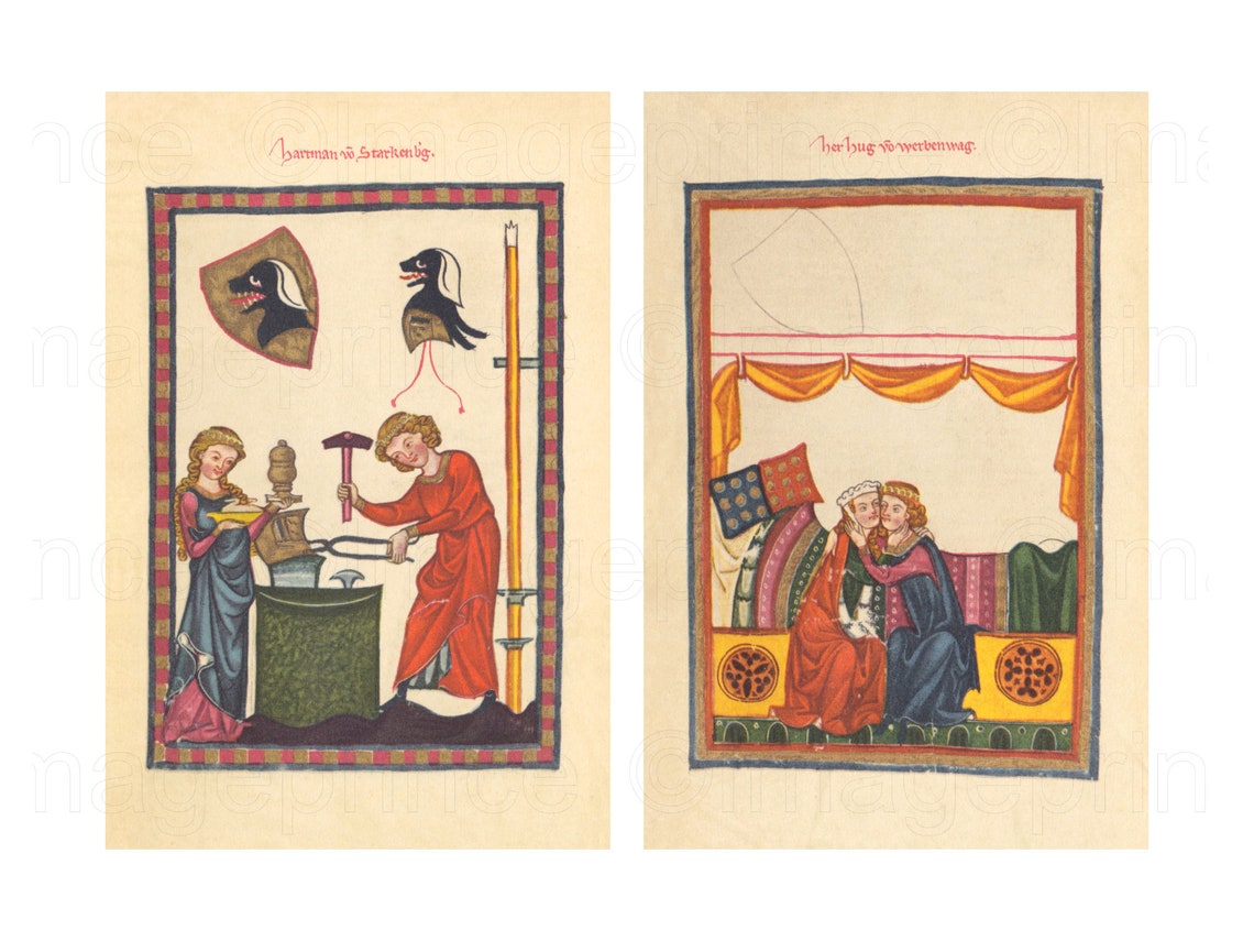 Digital Medieval Pages With Maidens Coats of Arms Gothic - Etsy Canada