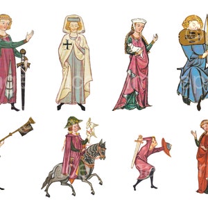Medieval Clipart With Maidens, Borders, Shields, Etc; 34 PNG Files ...