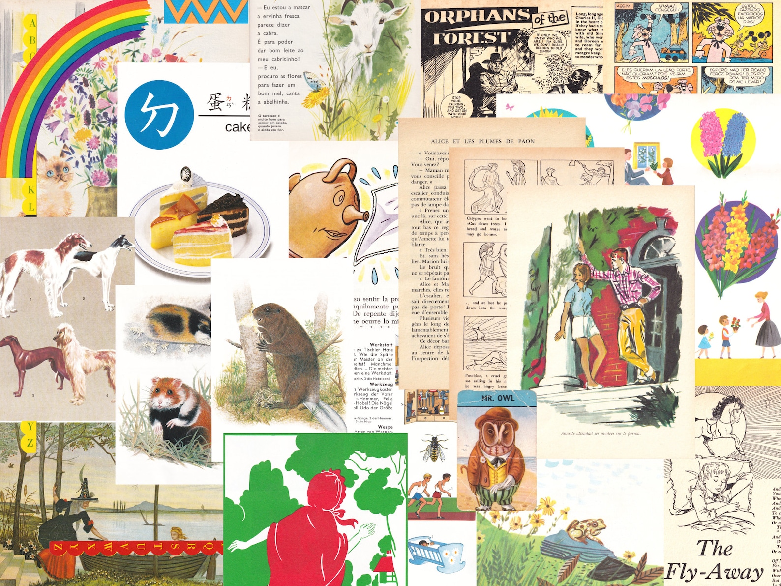 Kids Collage Kit, Vintage Illustrations, Old Book Pages Animals ...