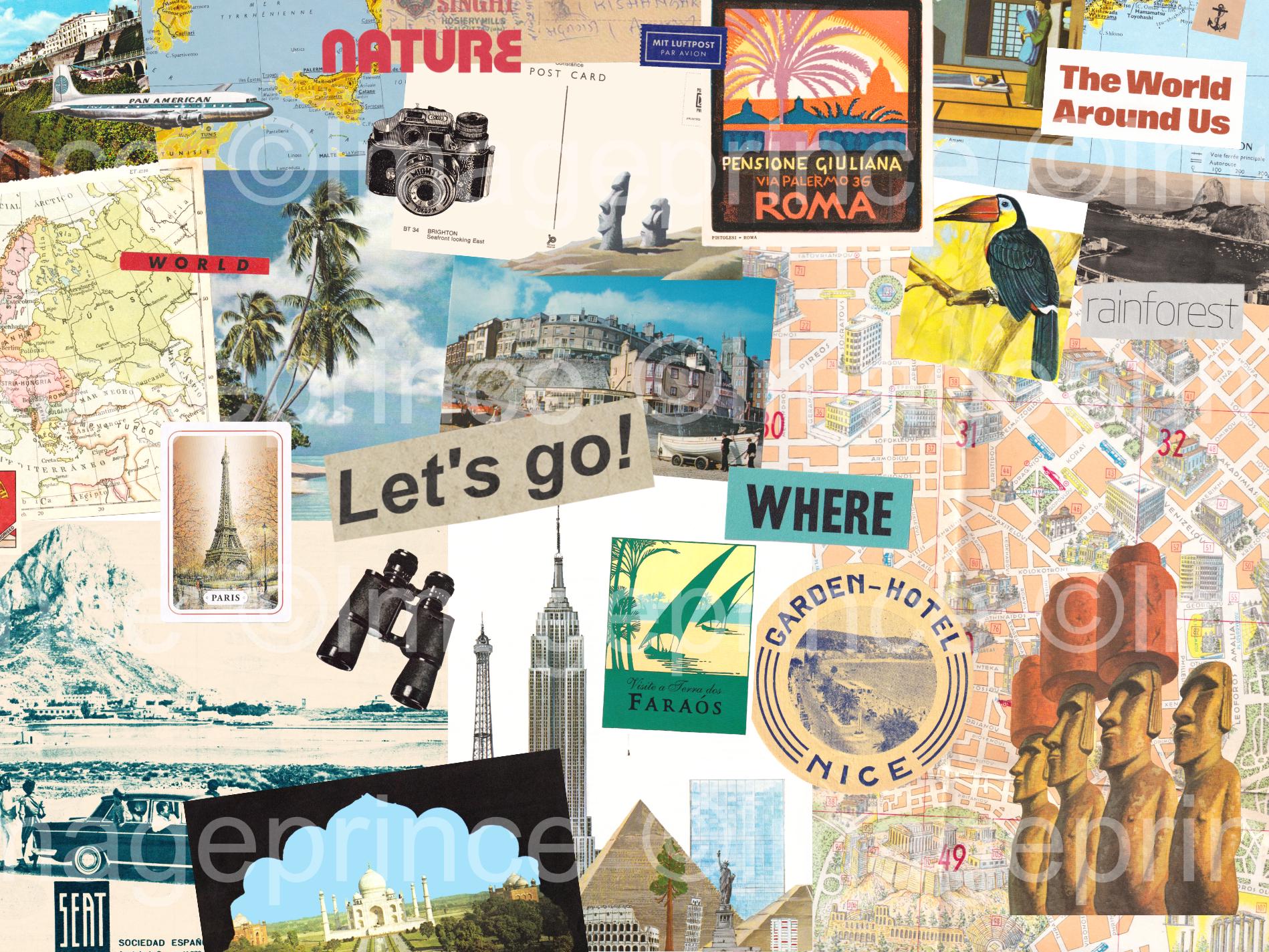 Travel Collage Kit, Digital Download, Travel Journal Supply, 77 Vintage ...