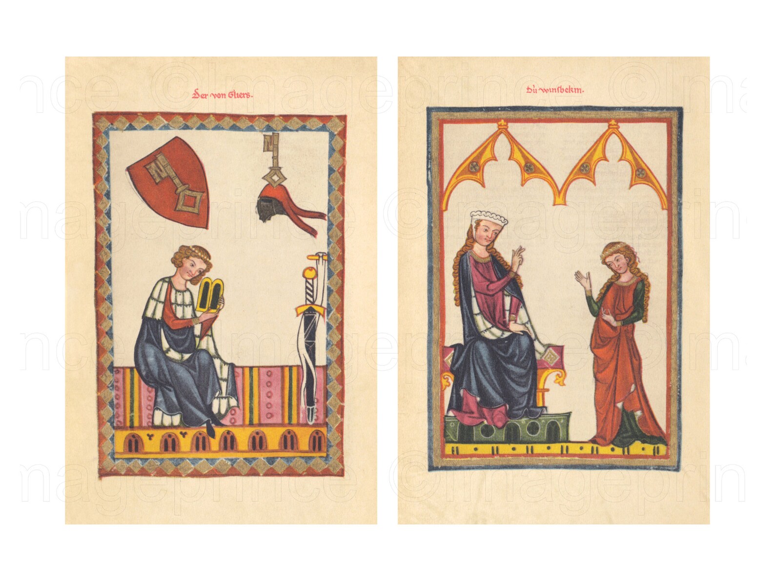 Digital Medieval Pages With Maidens, Coats of Arms, Gothic Script ...
