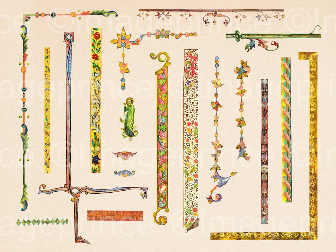 Medieval Clipart Trims and Borders, Ornamental Pngs, 19 PNG Files ...