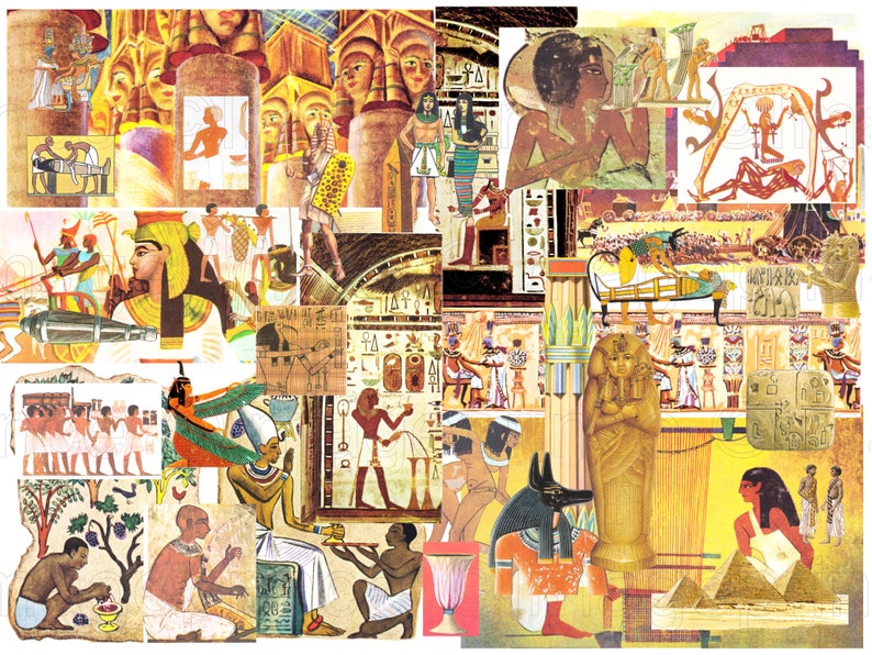 Ancient Egypt Digital Collage Kit - Vintage Illustrations of Pyramids ...