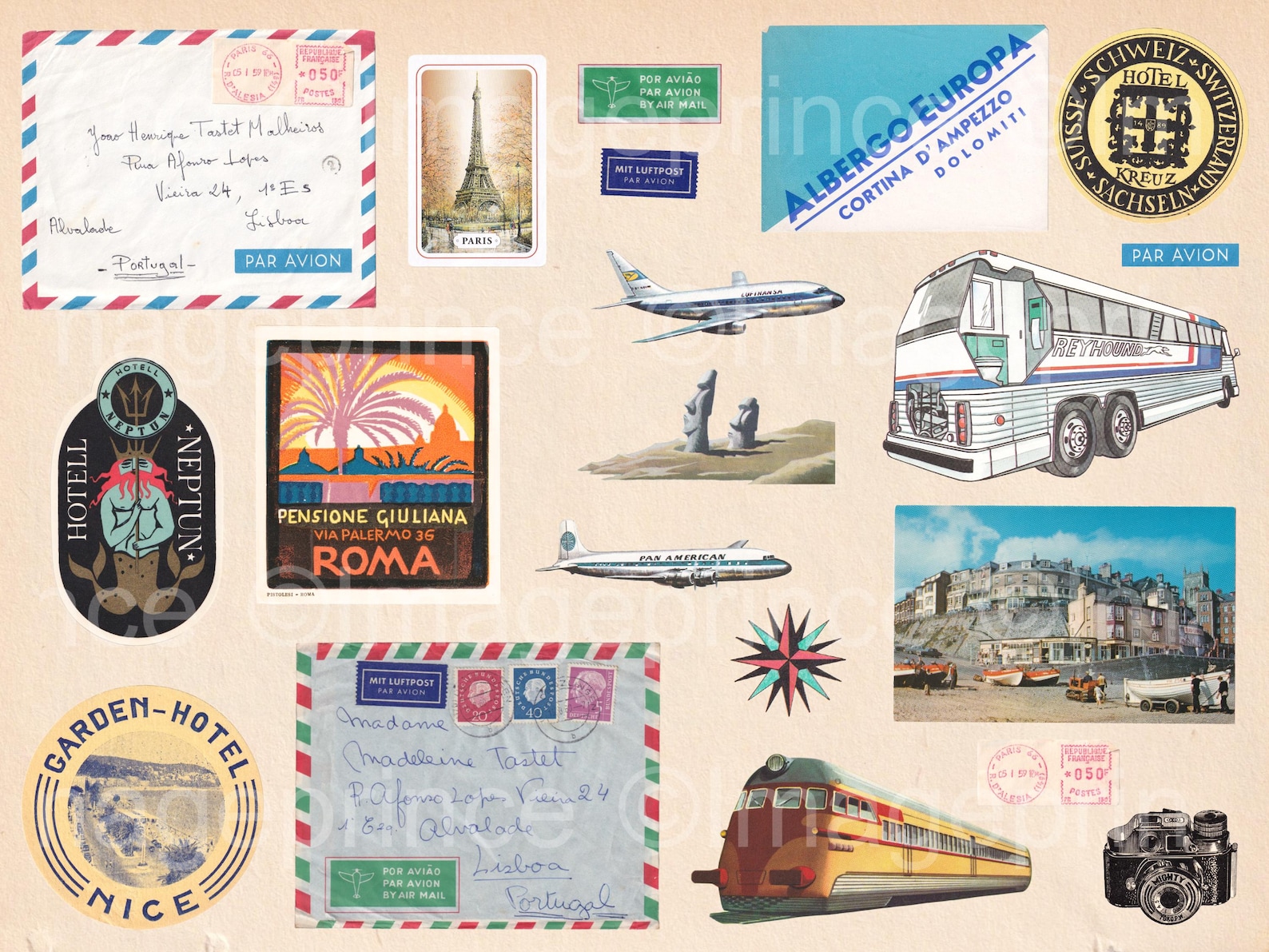 Travel Collage Kit, Digital Download, Travel Journal Supply, 77 Vintage ...