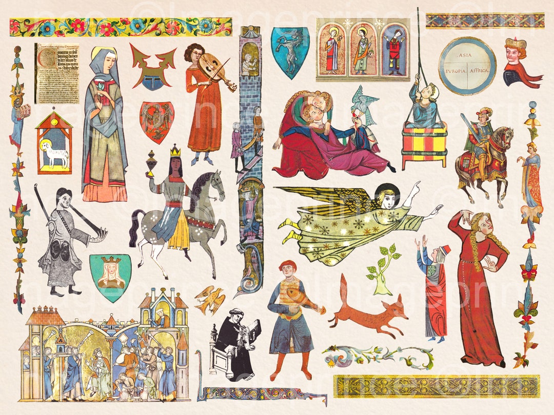 Medieval Clipart - Maidens, Knights, Borders, an Angel, Musicians, Etc ...