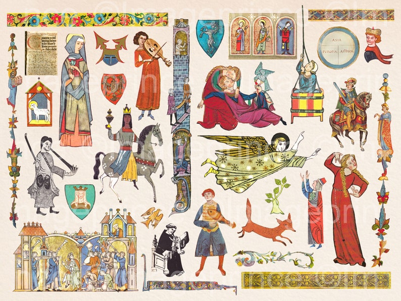 Medieval Clipart - Maidens, Knights, Borders, an Angel, Musicians, Etc ...