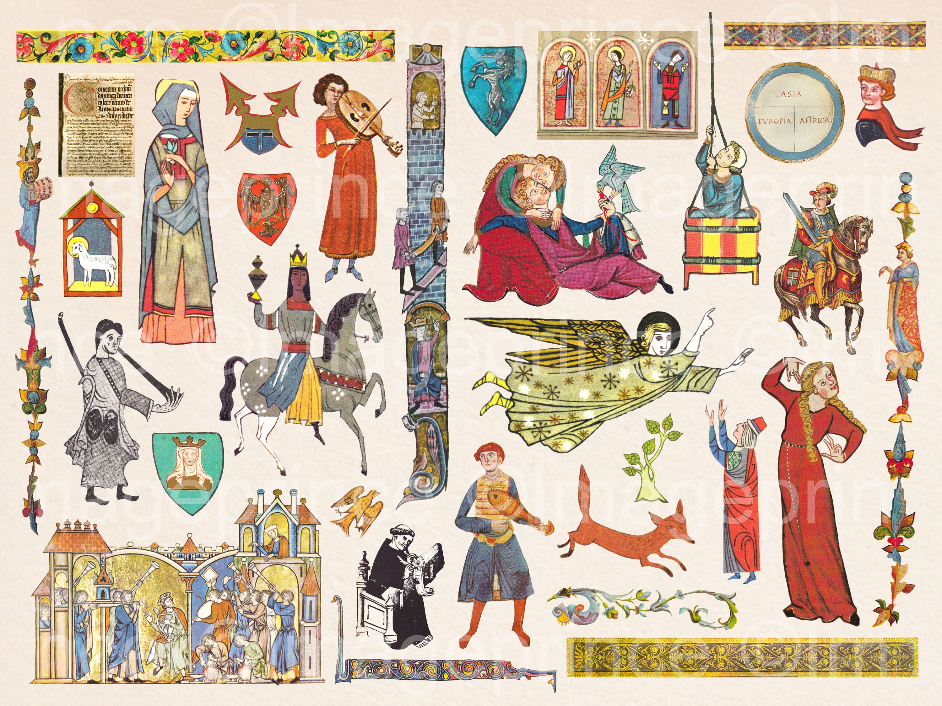 Medieval Clipart Maidens Knights Borders an Angel - Etsy