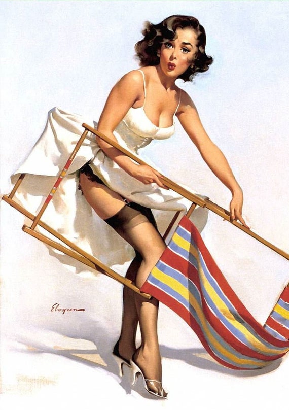 Vintage Gil Elvgren Print Pin Up With A Deckchair Classic Etsy
