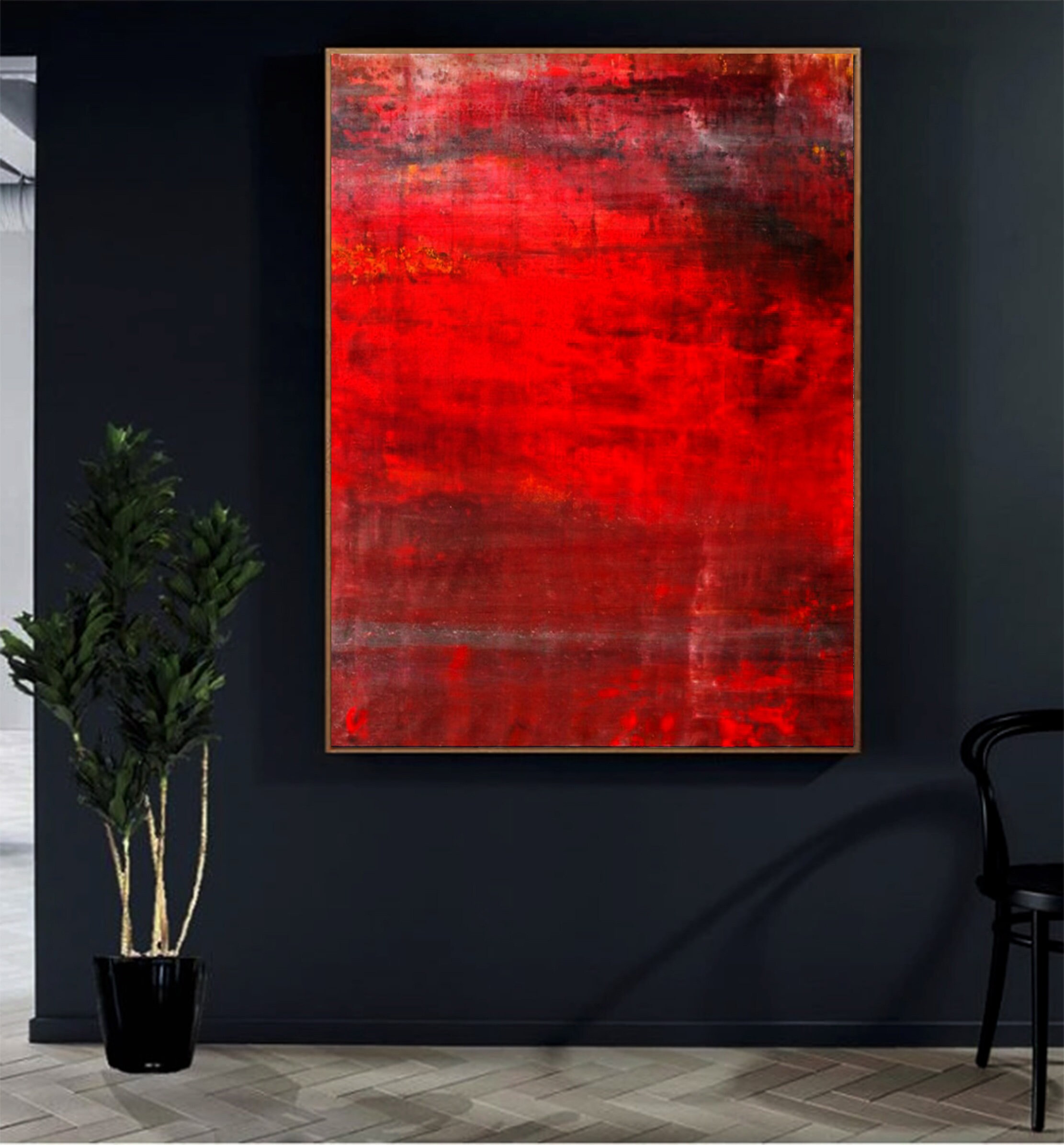 Red abstract painting Red abstract art print Sunset wall | Etsy