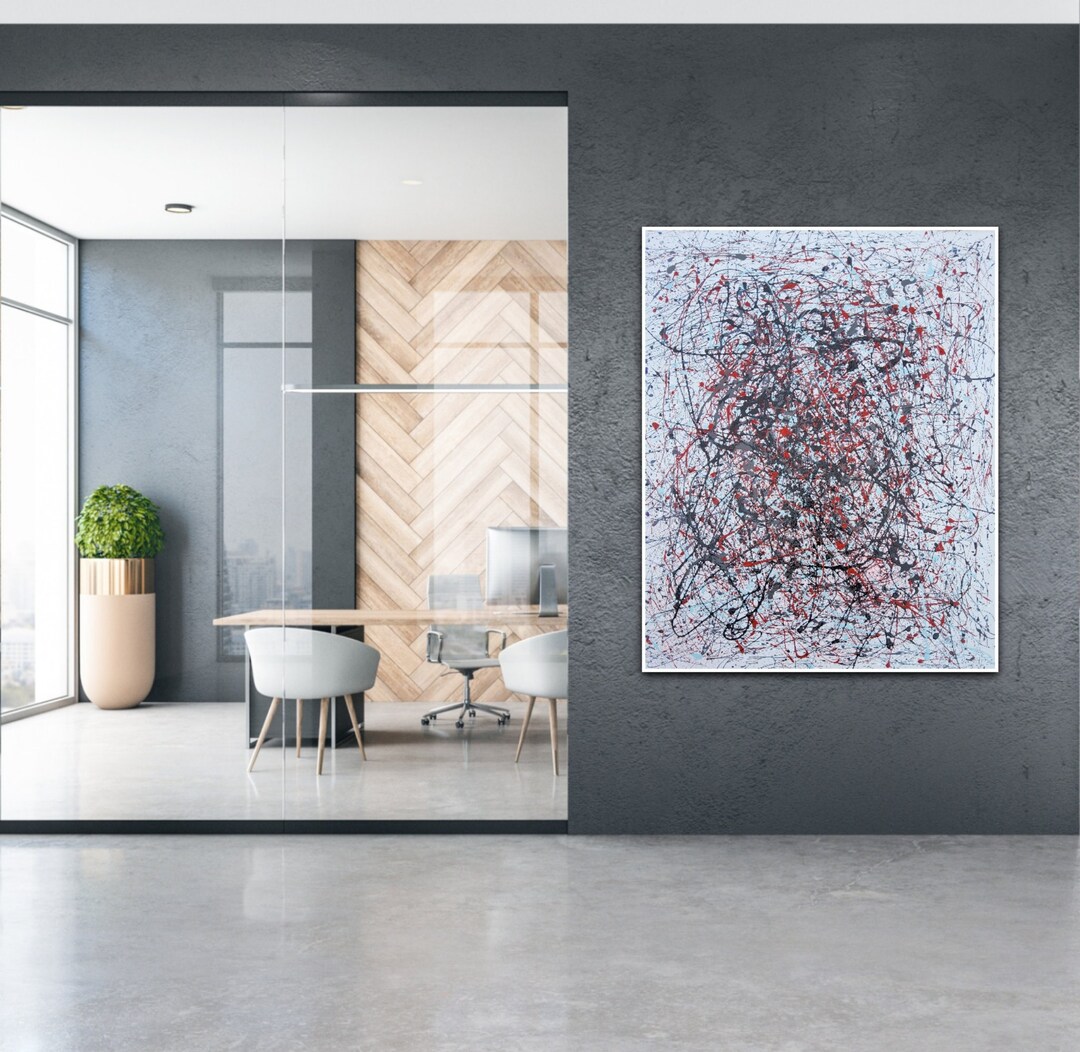 White Abstract Painting, Pollock Abstract Art Painting, White Huge ...