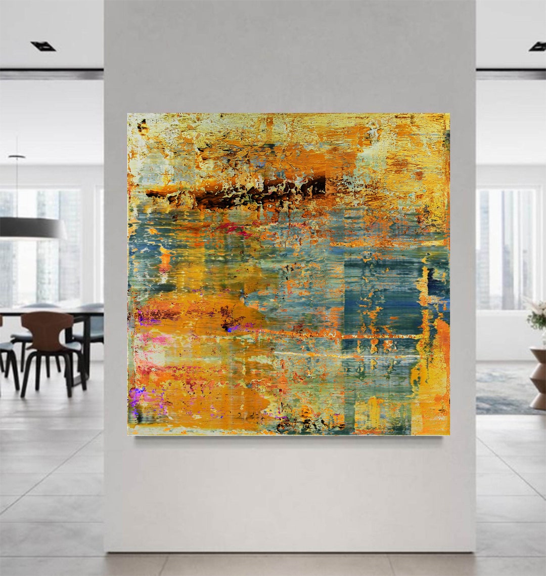 Yellow Abstract Painting, Gerhard Richter Art Paint, Yellow Huge ...