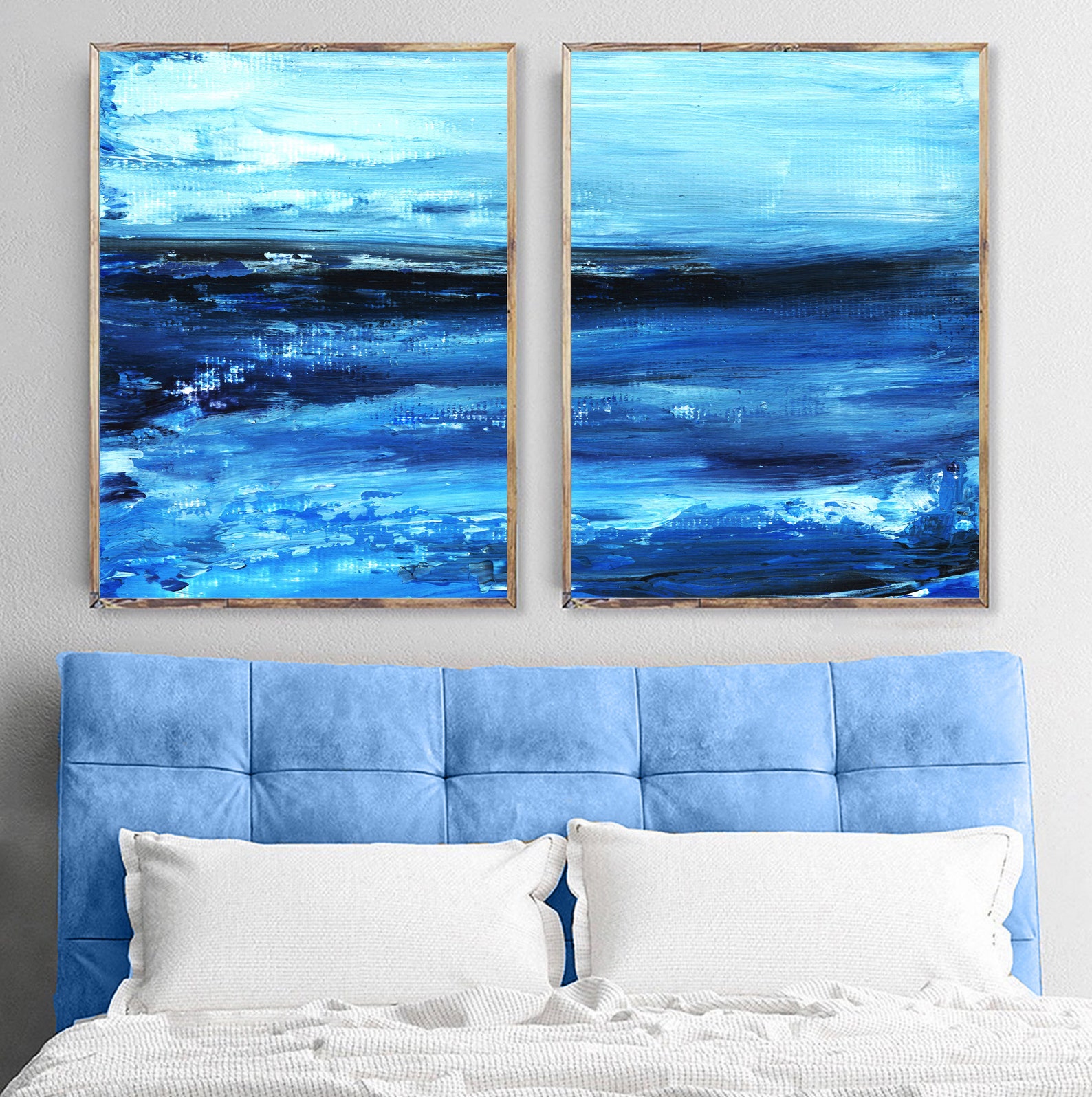 Blue Sea Print, Set Print of 2, Dark Blue Wall Decor, Large Canvas ...