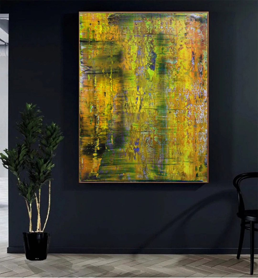 Yellow Gray Abstract Painting Richter Art Paint Gray Yellow - Etsy