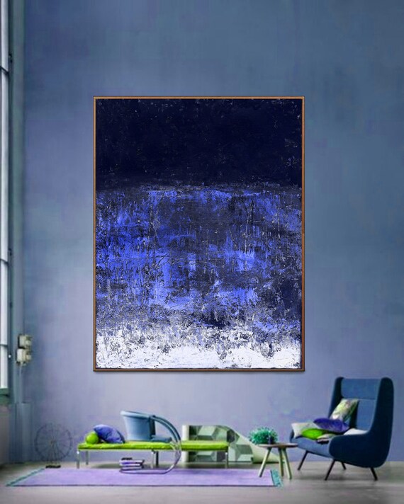 Dark Blue Abstract Painting Indigo Painting Original | Etsy