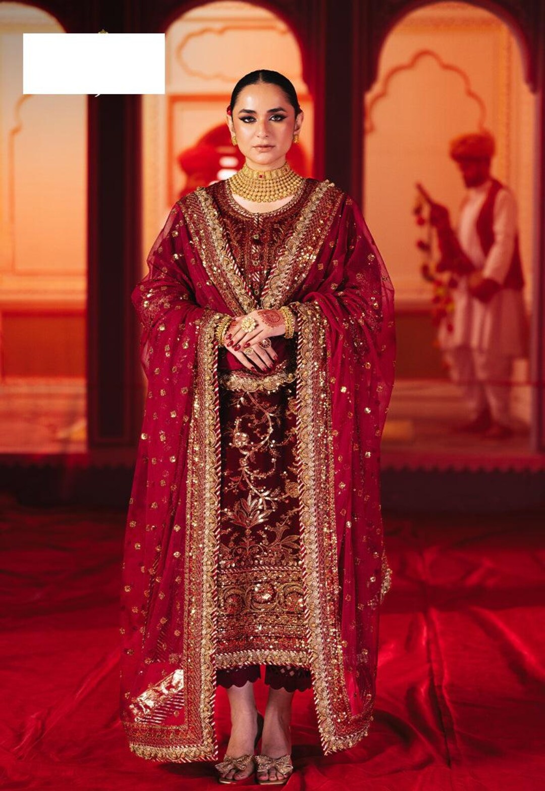 Maroon Velvet Elegant, Handmade Embroidery, Bridal Maxi, Mehndi Dress ...