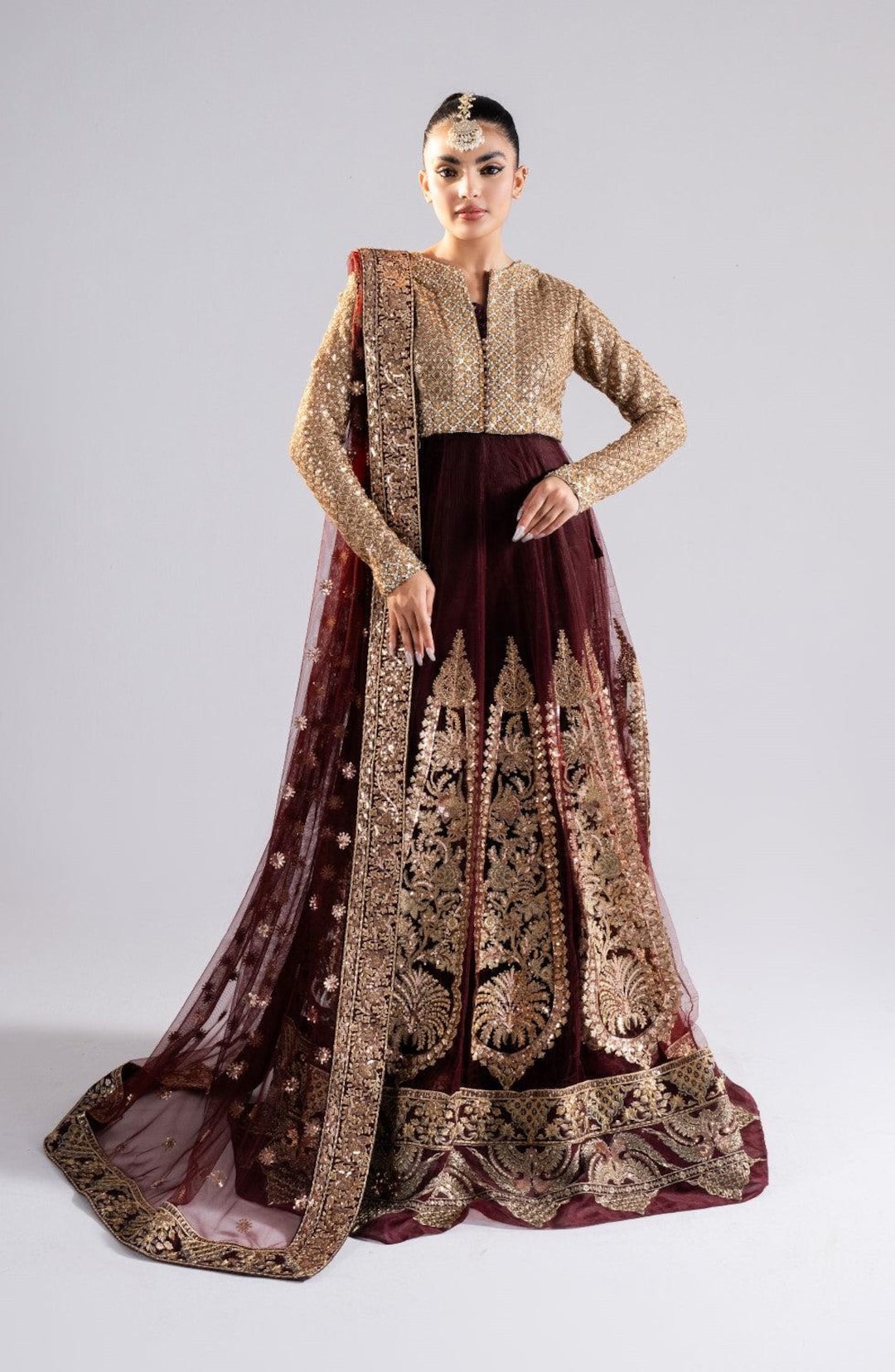 Maroon Bridal Maxi, Handmade Embroidery, Bridal Maxi, Mehndi Dress ...