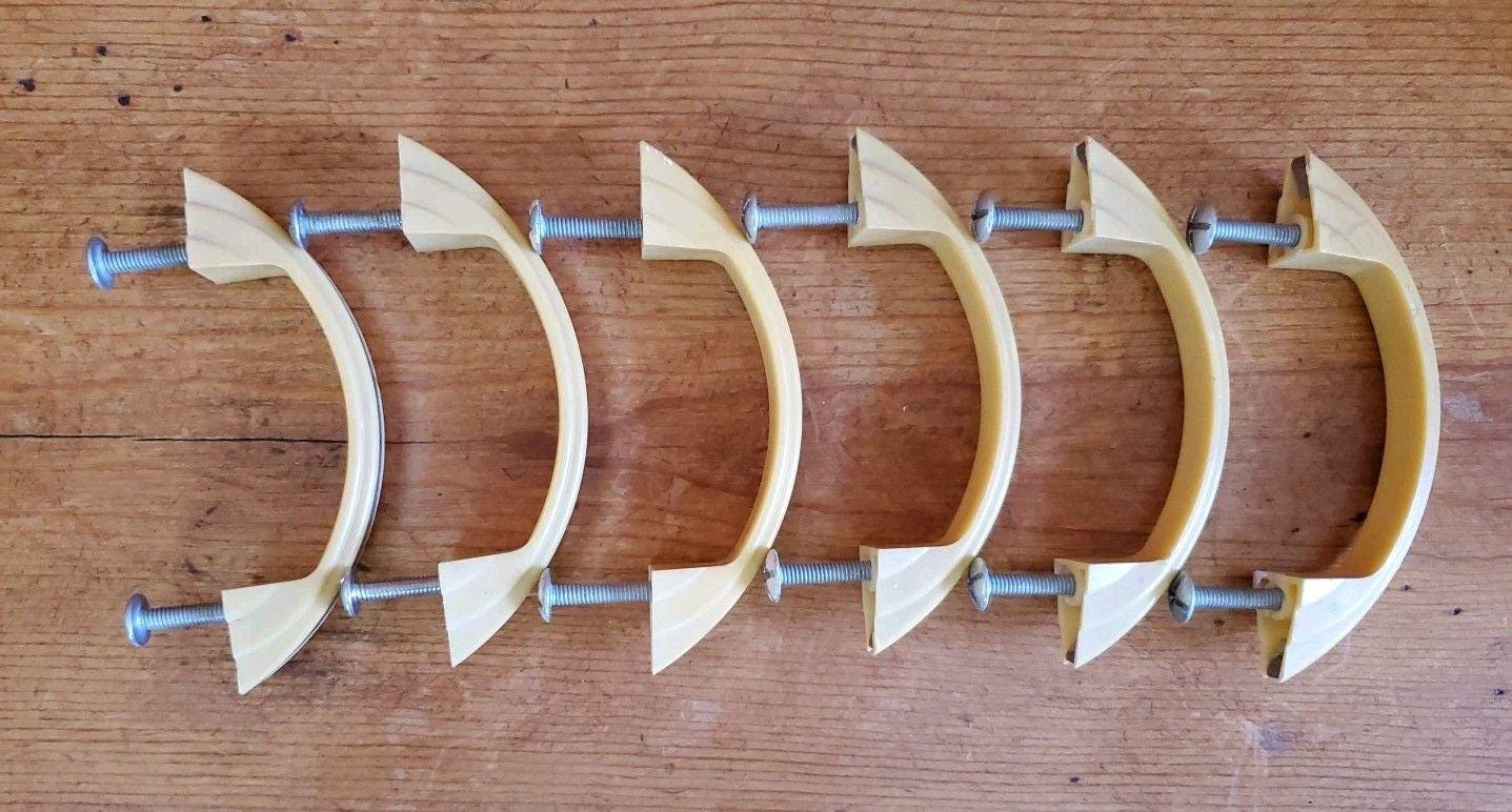 Vintage 1960's Art Deco Drawer Handles Chrome & Yellow Plastic Cabinet ...