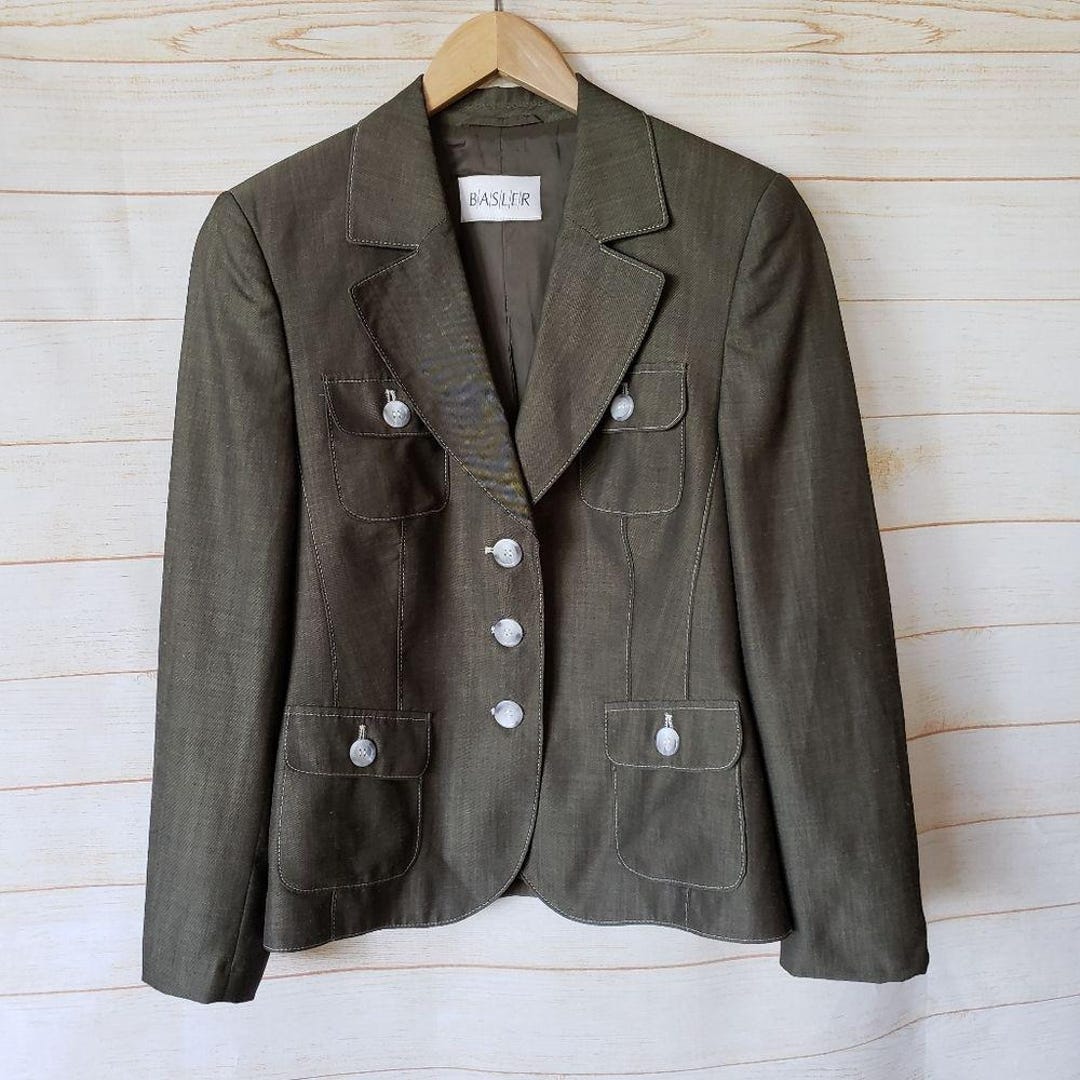 Vintage Basler Silk Linen Jacket Blazer Women's Size 38 Olive Green ...