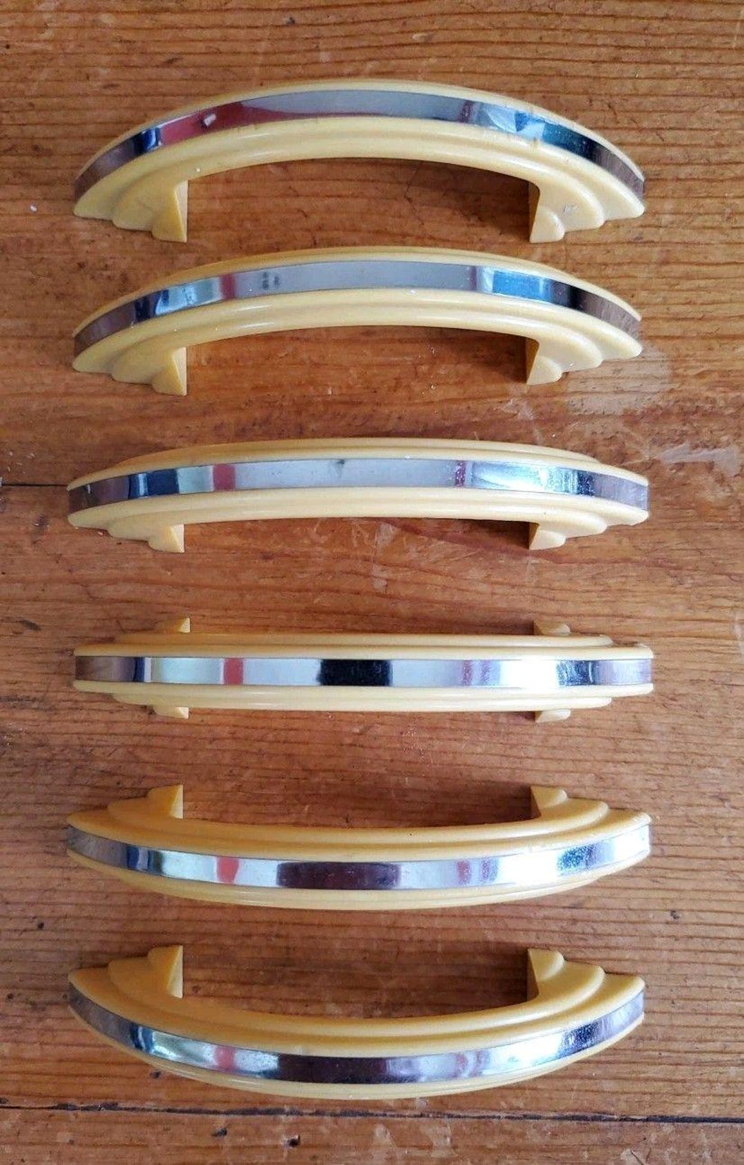 Vintage 1960's Art Deco Drawer Handles Chrome & Yellow Plastic Cabinet ...