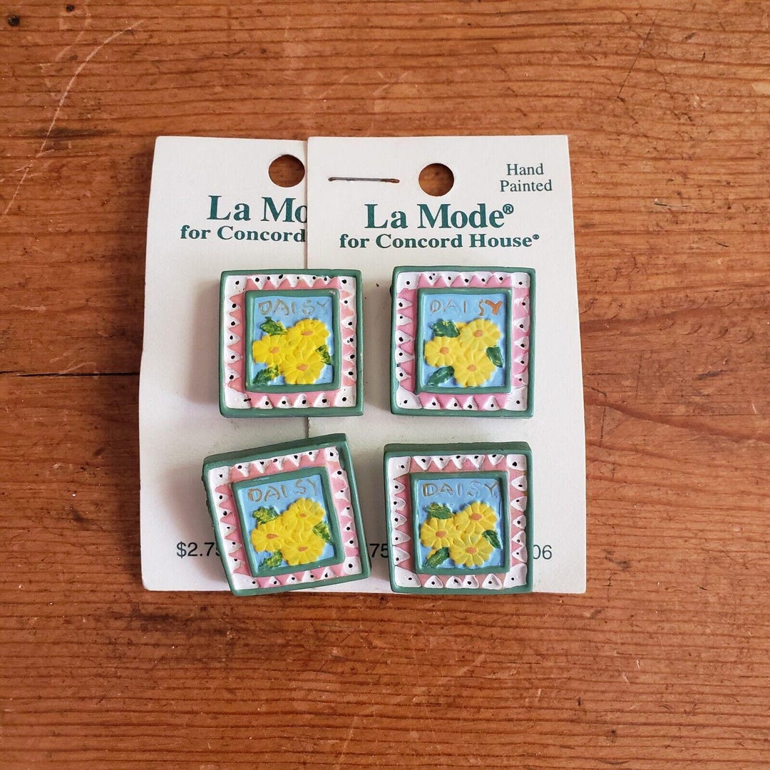 Vintage La Mode 1" Novelty Daisy Flower Colorful Square Buttons Set of ...
